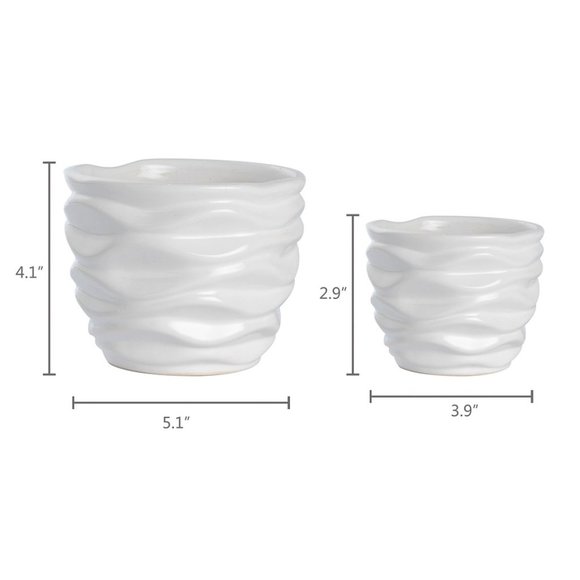Accents | 2 White Ceramic Pots With A Modern Waving Curve Texture ...